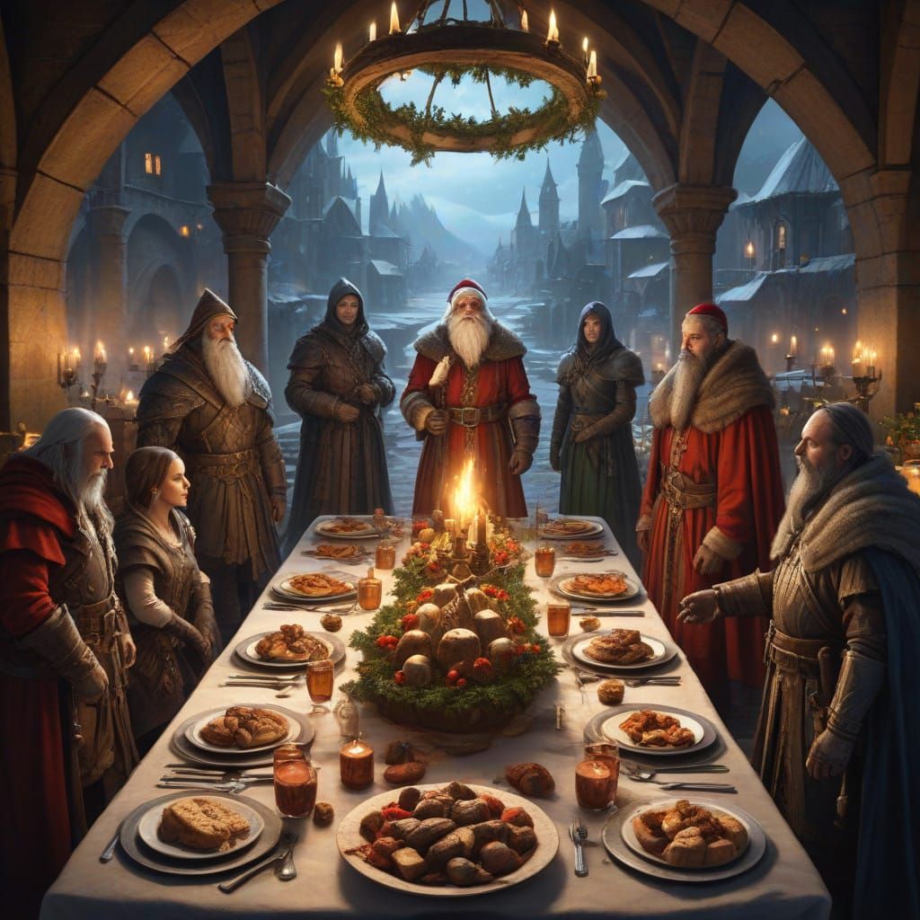 Medieval Fantasy Santa at Epic Fantasy Feast - AI Art