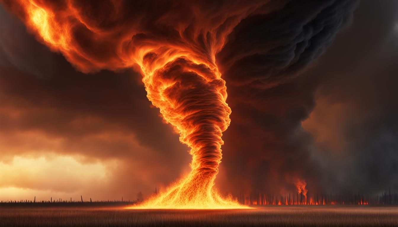 fire tornado, firenado, fire, storm, burning, flames, heat, hyperrealistic, 8k image resolution ...