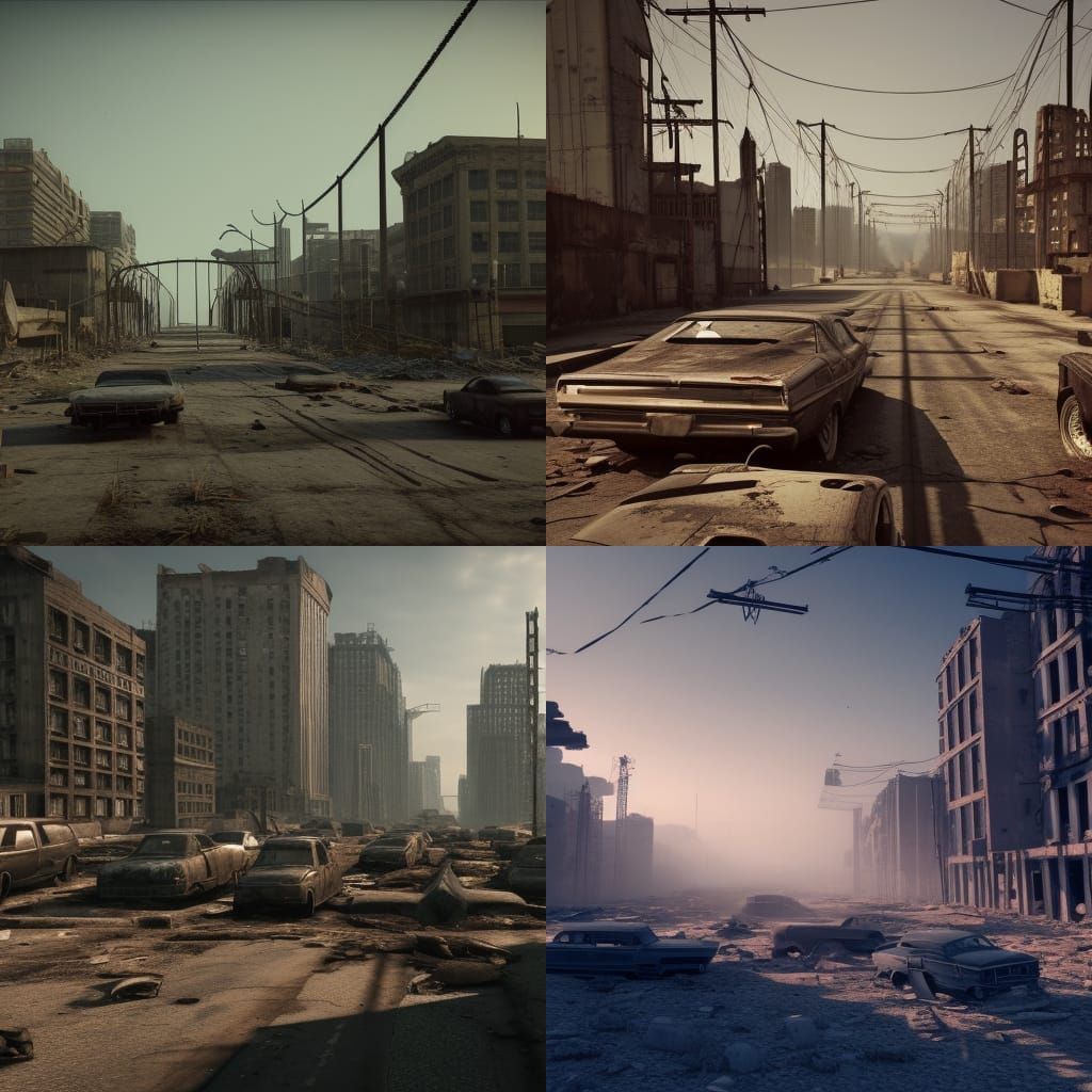 broken bridge in a post-apocalypse city with abandoned cars - AI ...