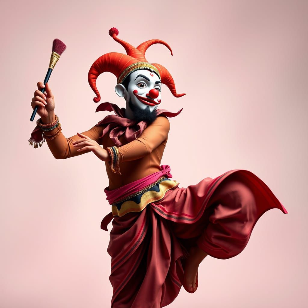 Elegant Jester Dances with Vibrant Brushstrokes in... - AI Art