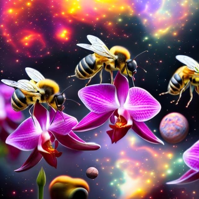 Space Bees pollinating Nebula Orchids - AI Generated Artwork ...