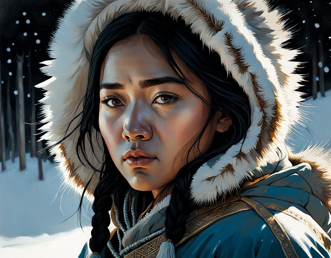 Young inuit Girl in the snow - AI Generated Artwork - NightCafe Creator