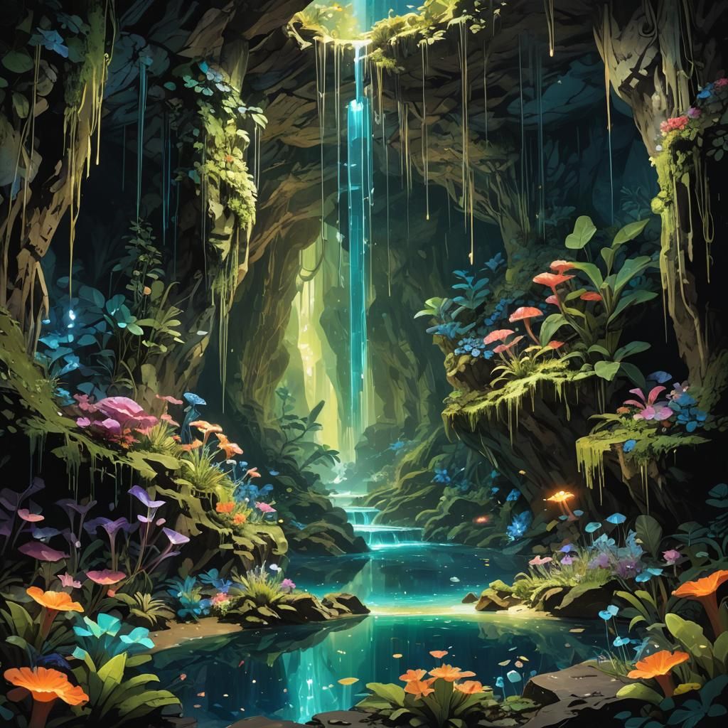 Floral Caves - AI Generated Artwork - NightCafe Creator