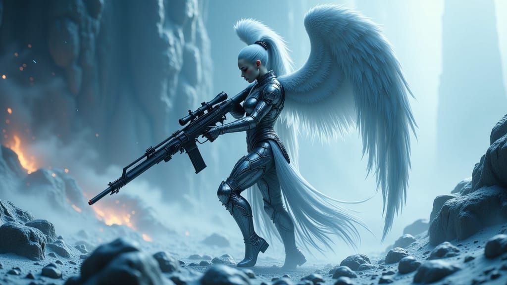 Sniper Angel - Ethereal Frost Angel in Power Armor Defends A...