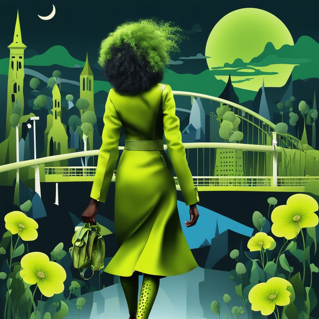 Chartreuse Dream - Vibrant Chartreuse Cityscape with African...