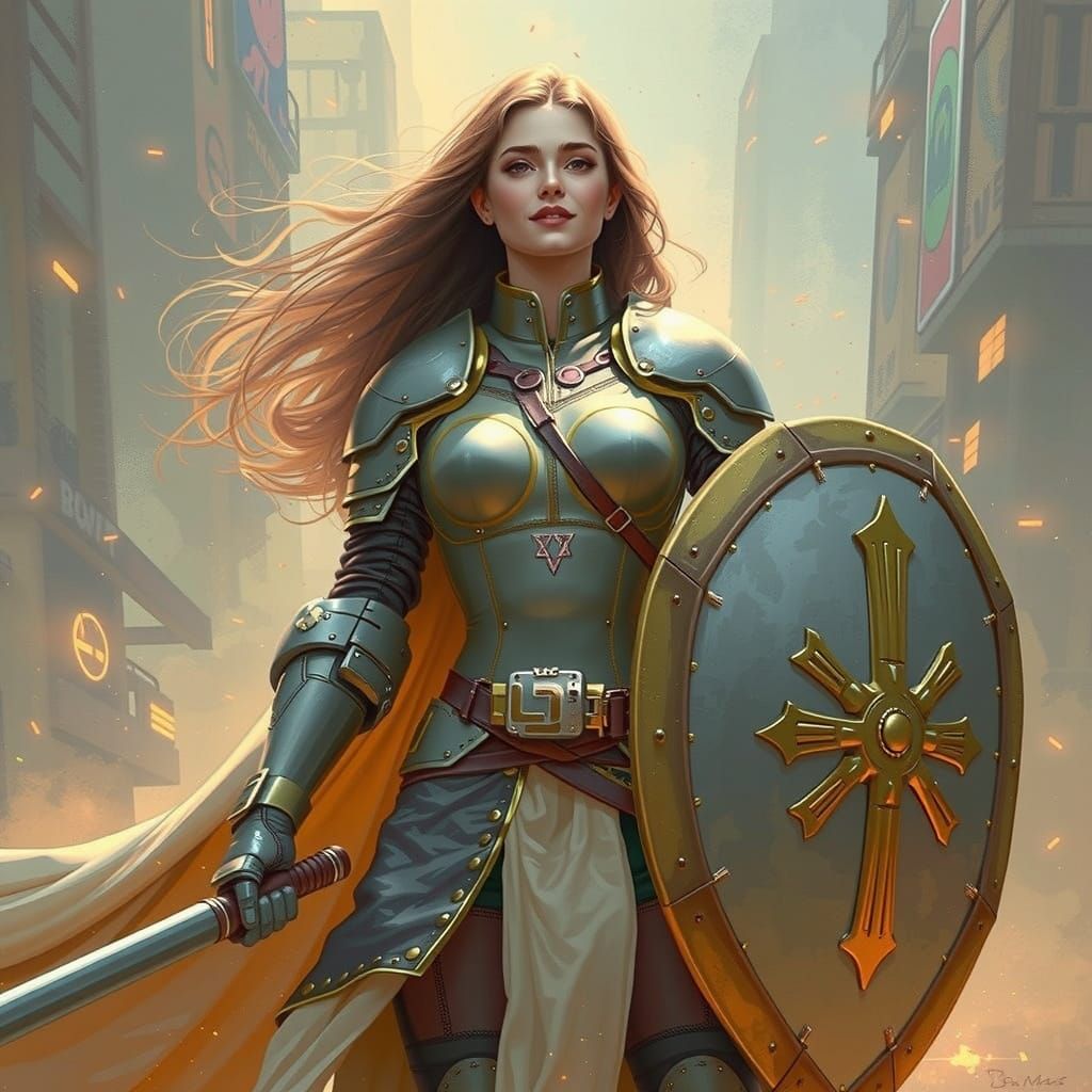 SMILING WARRIOR WOMAN IN THE ARMOR OF GOD