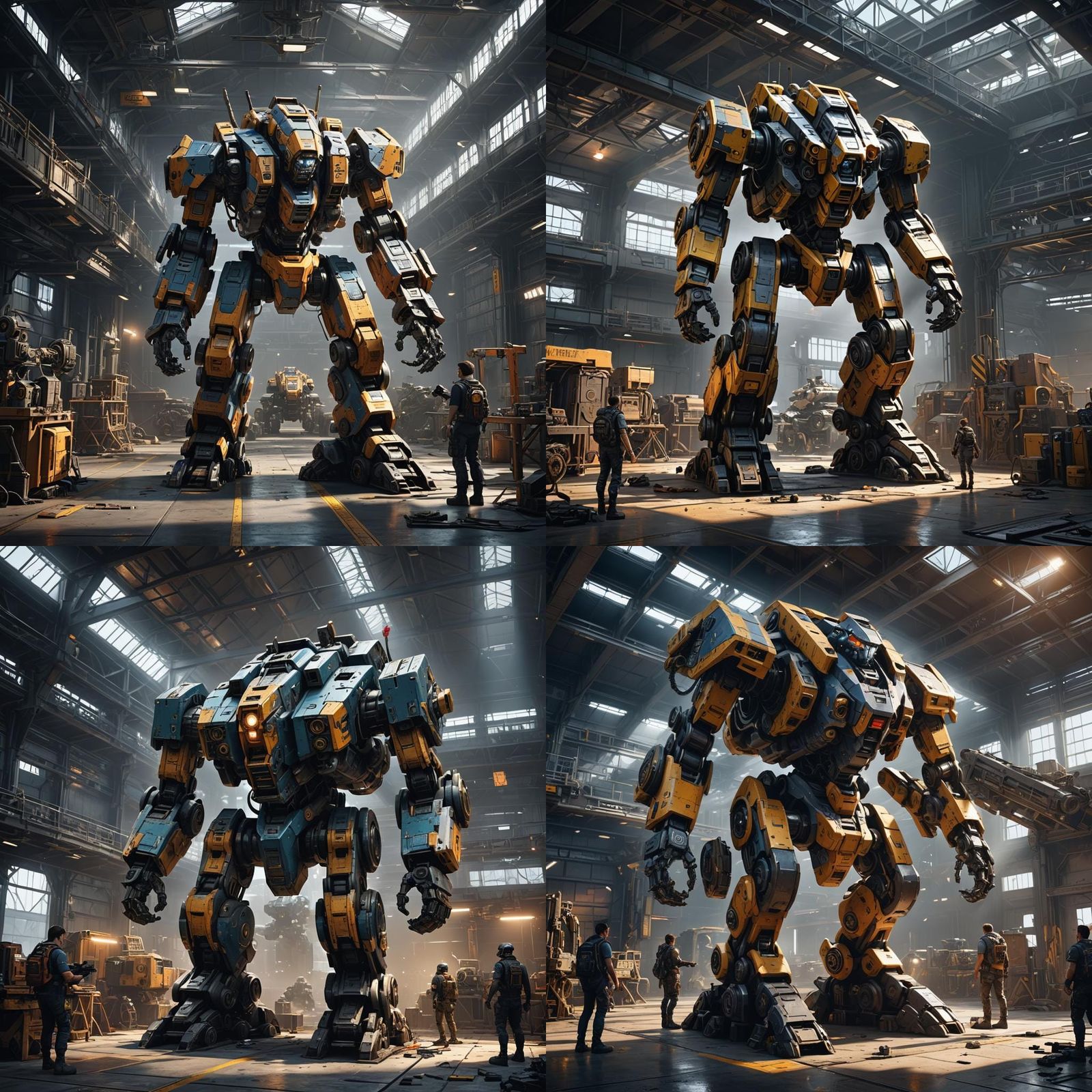 lareg combat mech in a hangar being serviced and rearmed - AI Generated ...