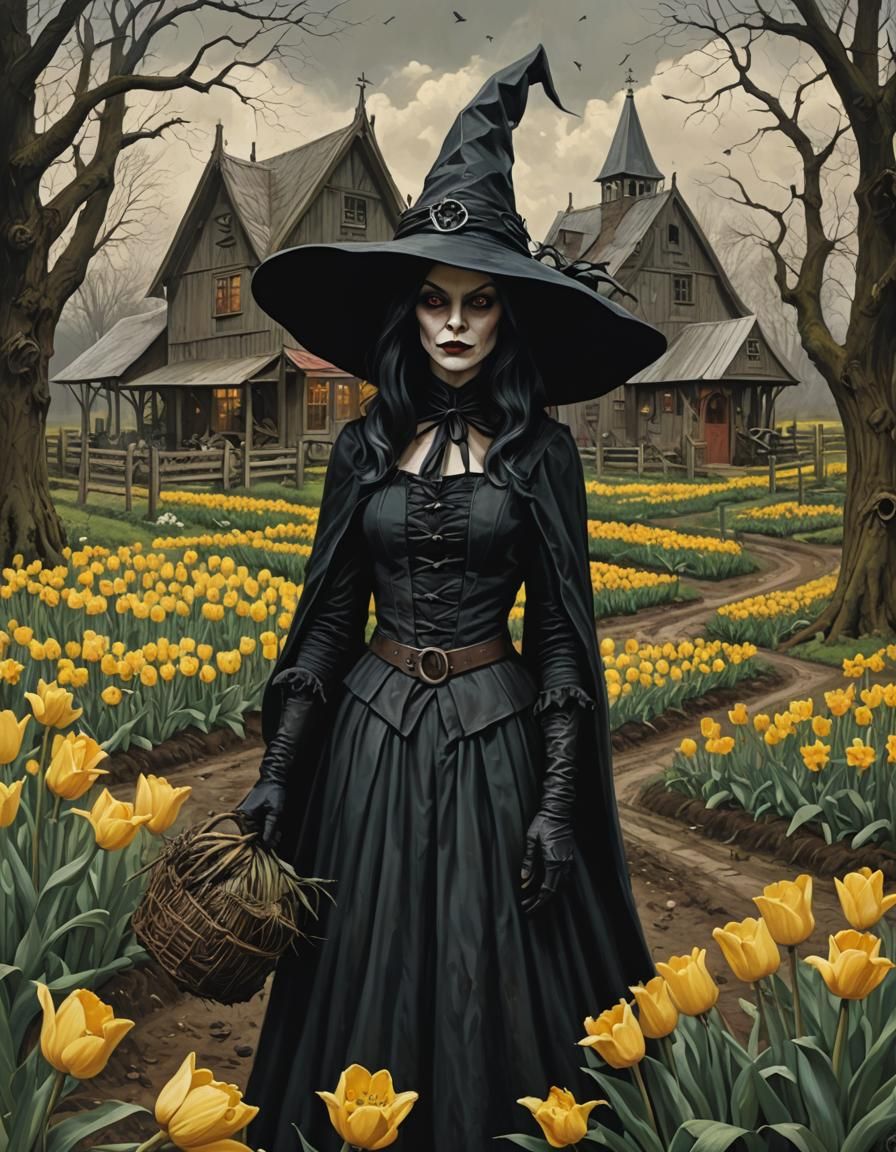 tulip and daffodil farm gothic lovely witch - AI Generated Artwork ...