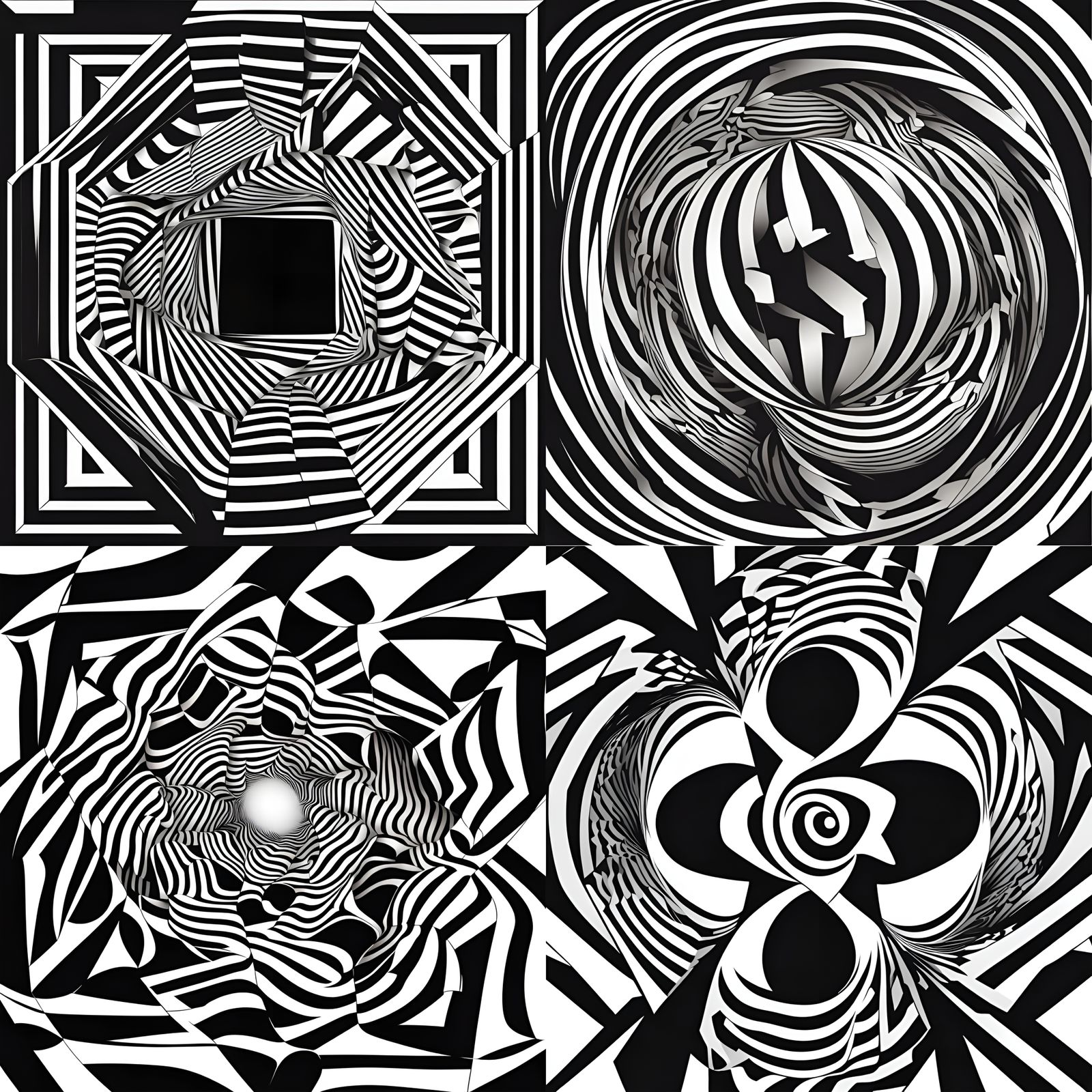 Abstract Illusionist Graphic, Interlaced Contortions in Black and White ...