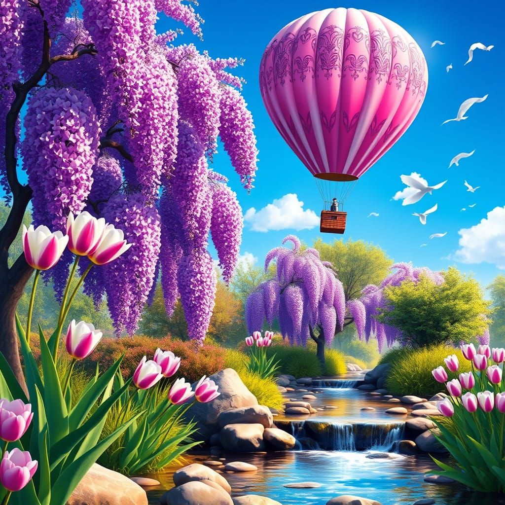 highley detailed air brush oil paint pretty garden of purple and white ...