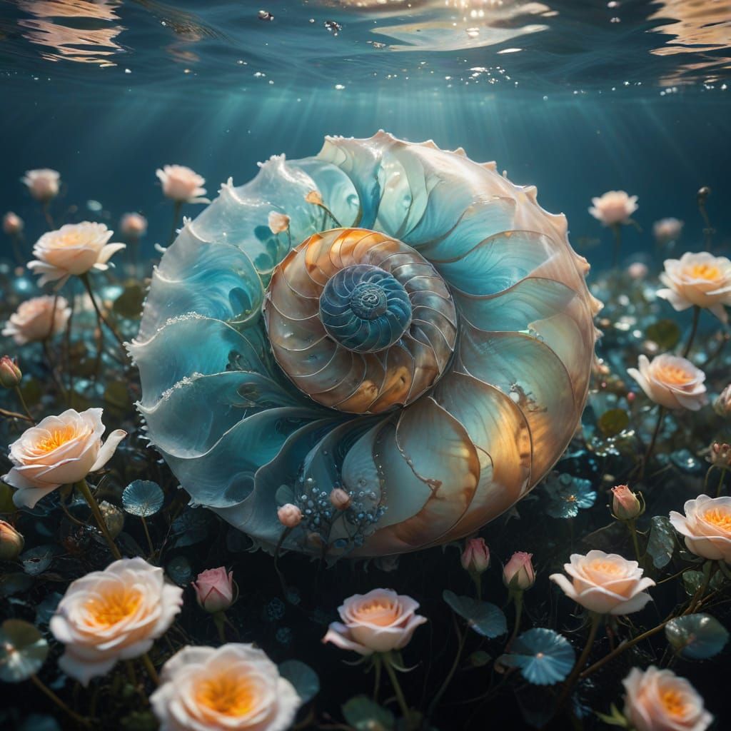 nautilus with roses underwater - Surreal Nautilus Blooms wit...