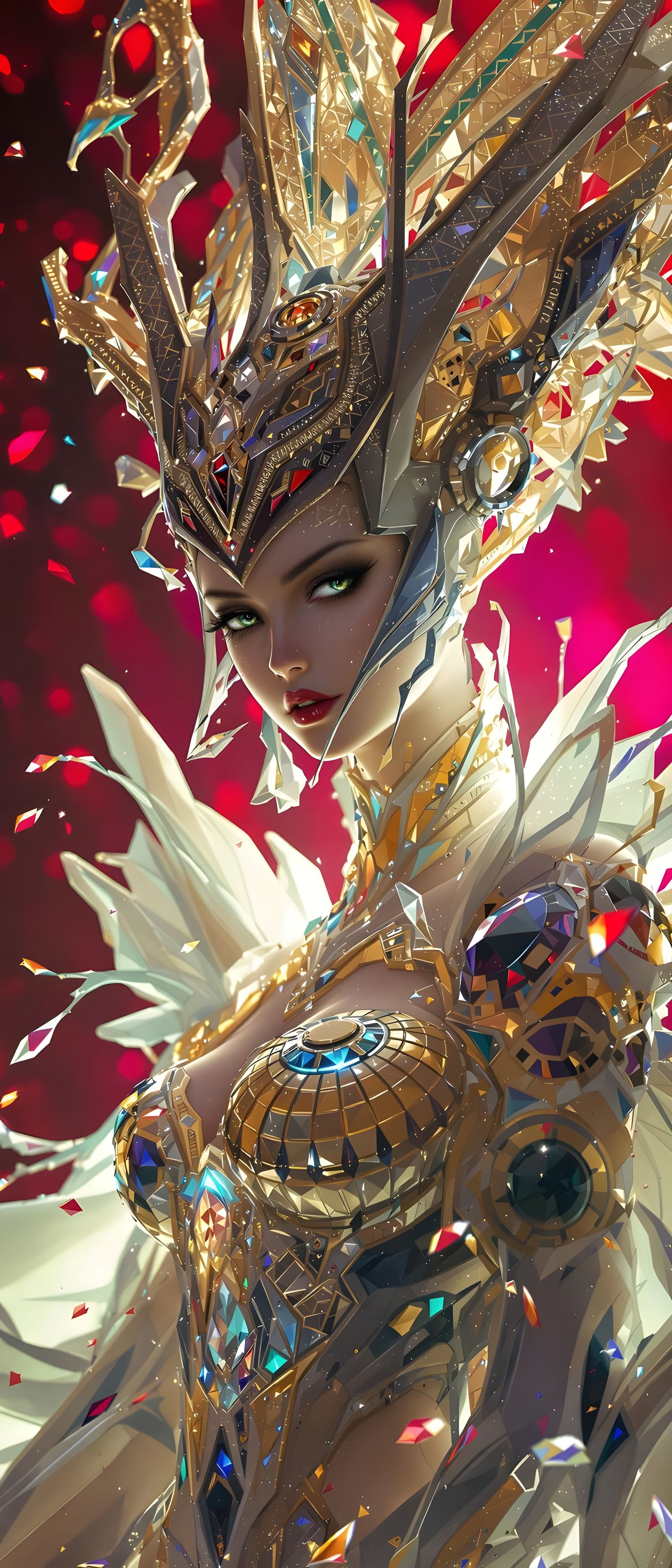 Ethereal Sci-Fi Goddess in Ruby Splendor - AI Art
