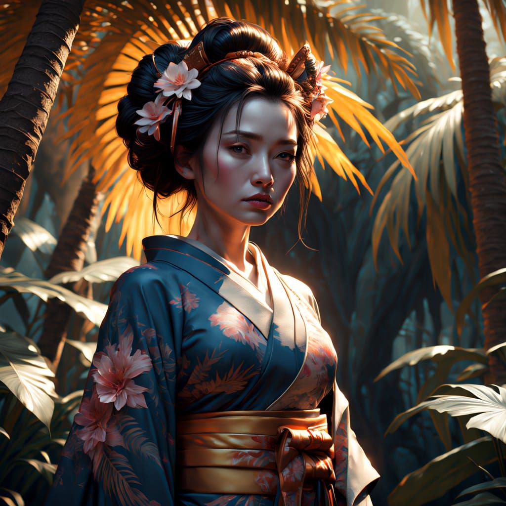 Vibrant Geisha Courier in Oasis Graffiti Art - AI Art