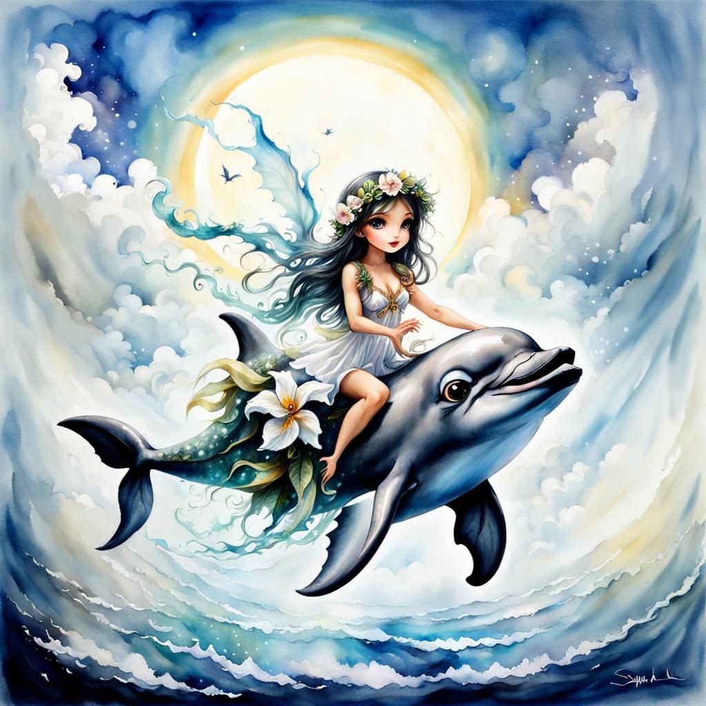Little dolphin and a fairy - AI Generated Artwork - NightCafe Creator