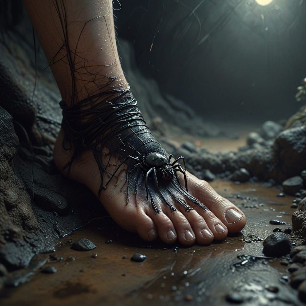 Black spider - Disturbingly Realistic Foot with a Black Spi...