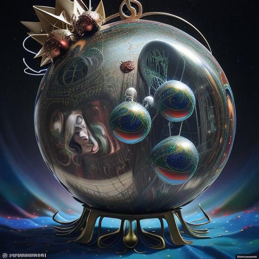 Surrealistic Christmas balls with surrealistic faces strange characters ...