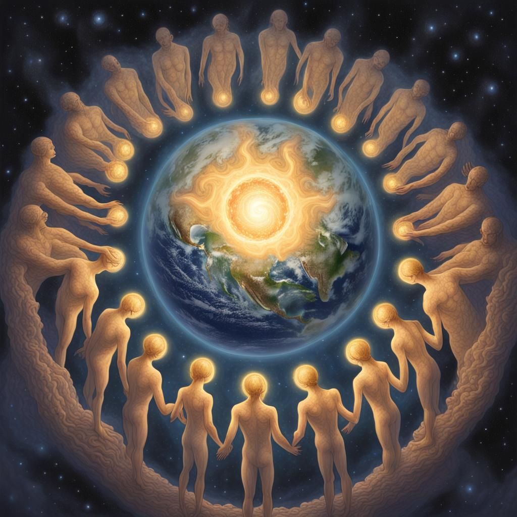 glowing starseed souls surrounding illuminated earth - AI Generated ...