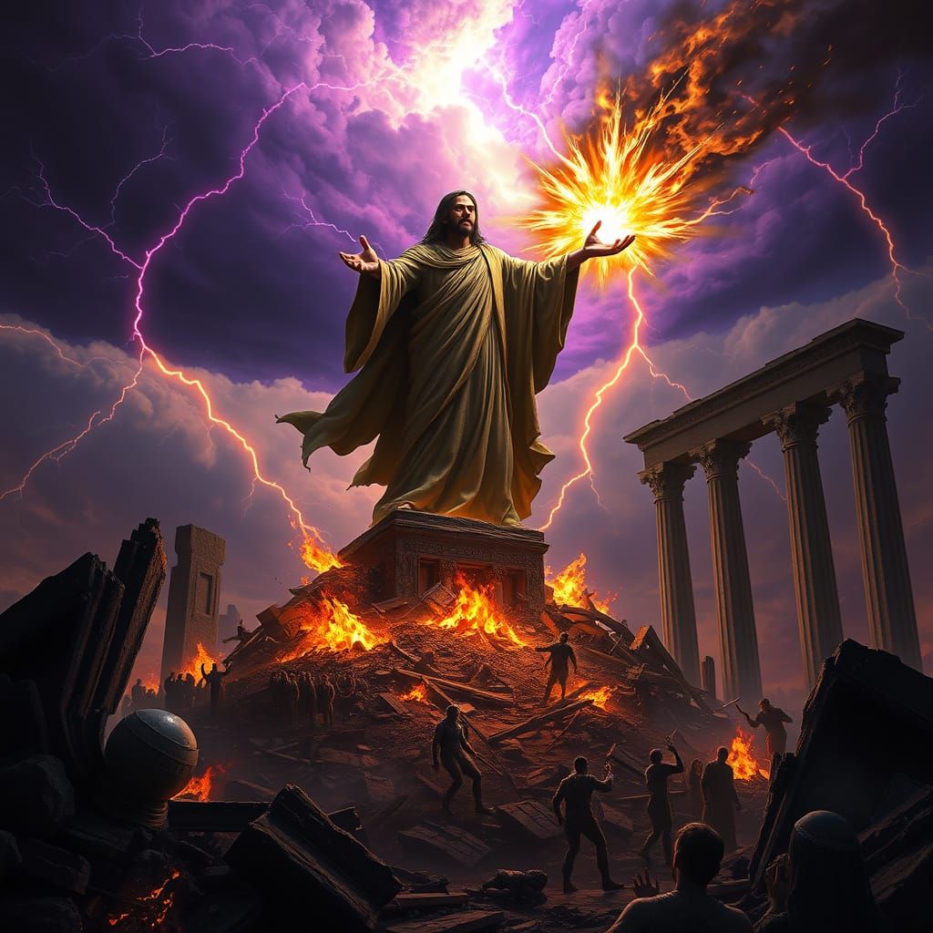 Dark Fantasy Prophet Unleashes Divine Fury in Apoc... - AI Art