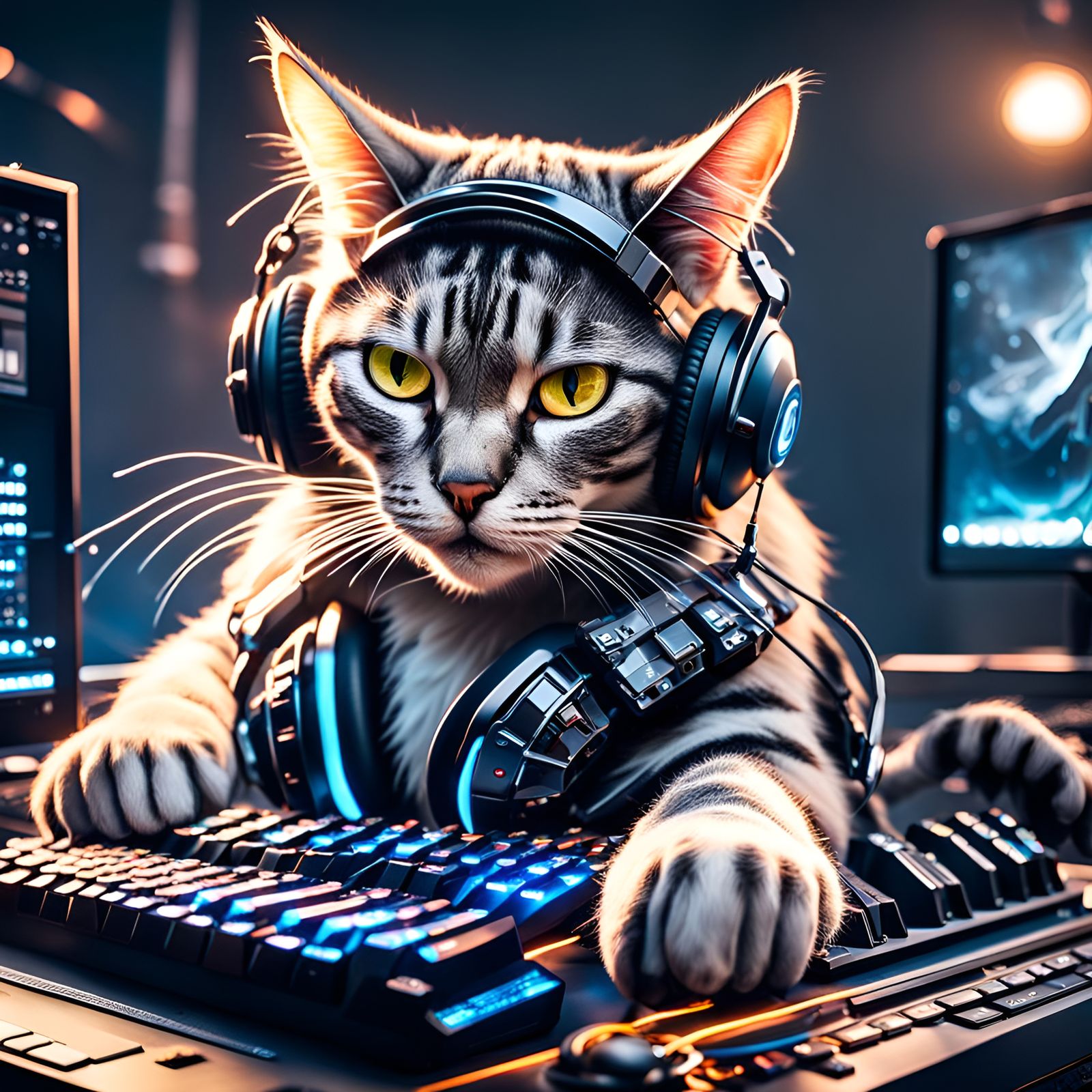 Gamer cat pc setup - AI Generated Artwork - NightCafe Creator