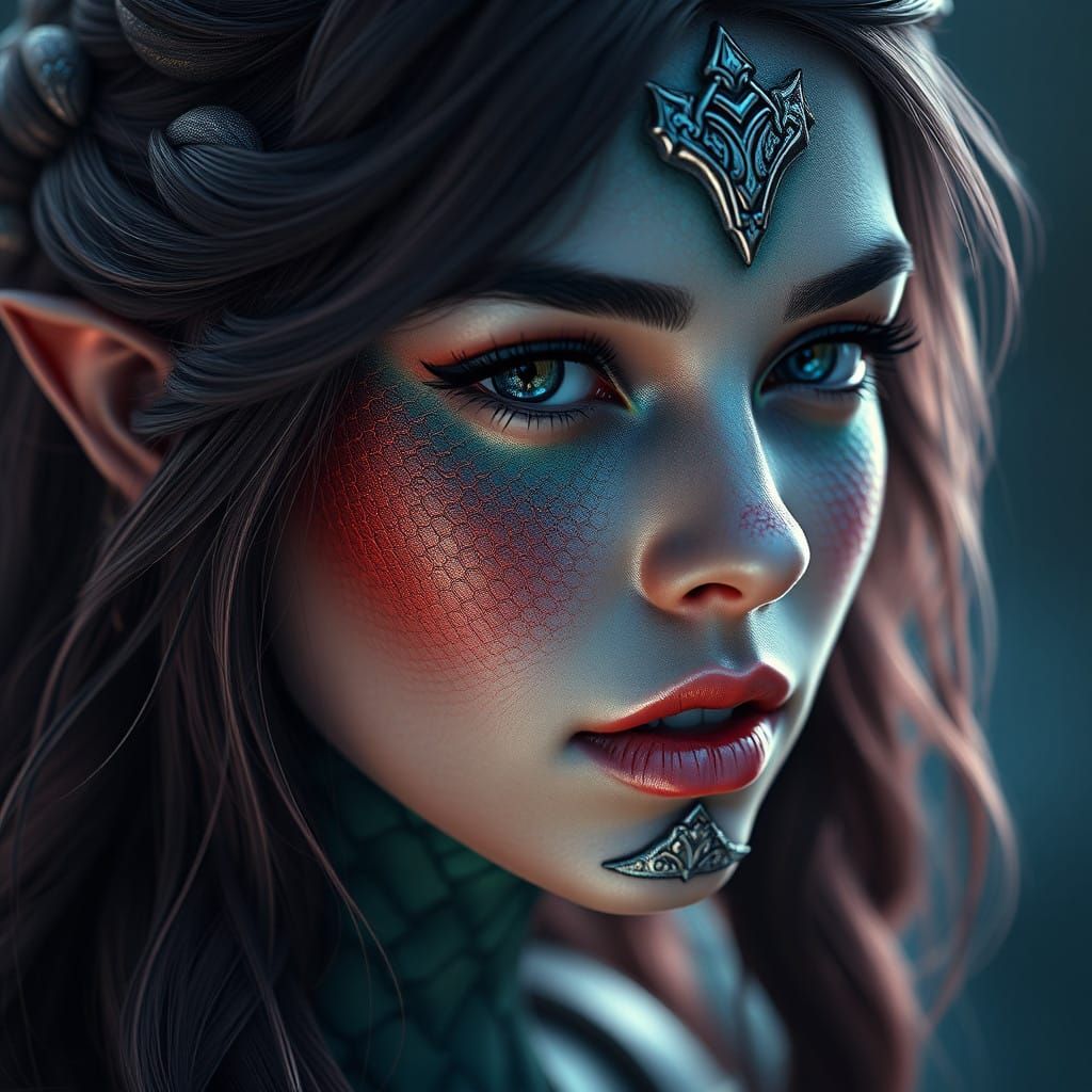 Mystical Female Form Reveals Hidden Scales - AI Art