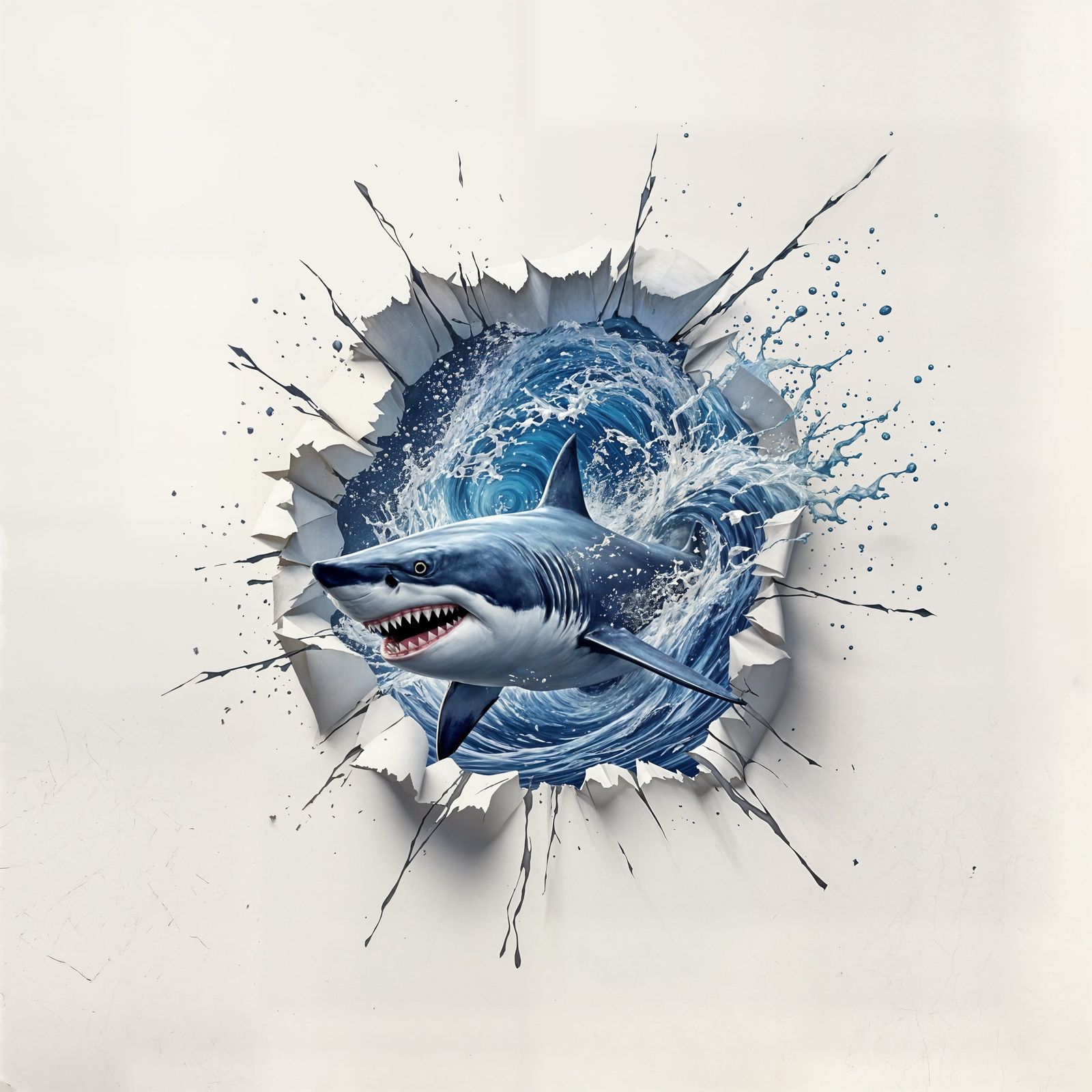 Abyssal Breach: Paper & Paint - Hyperrealistic Shark Rises f...