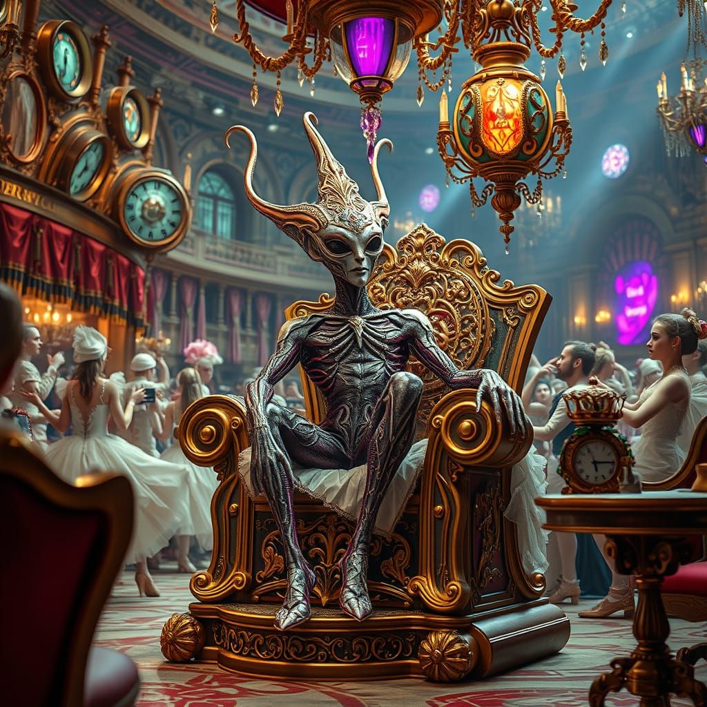 alien lounging on throne - Glamorous Alien Ruler in Whimsi...