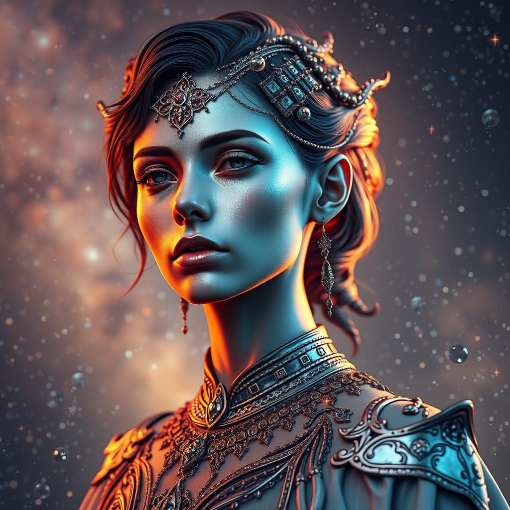 starry space - Ethereal Cosmic Being Against Starry Space