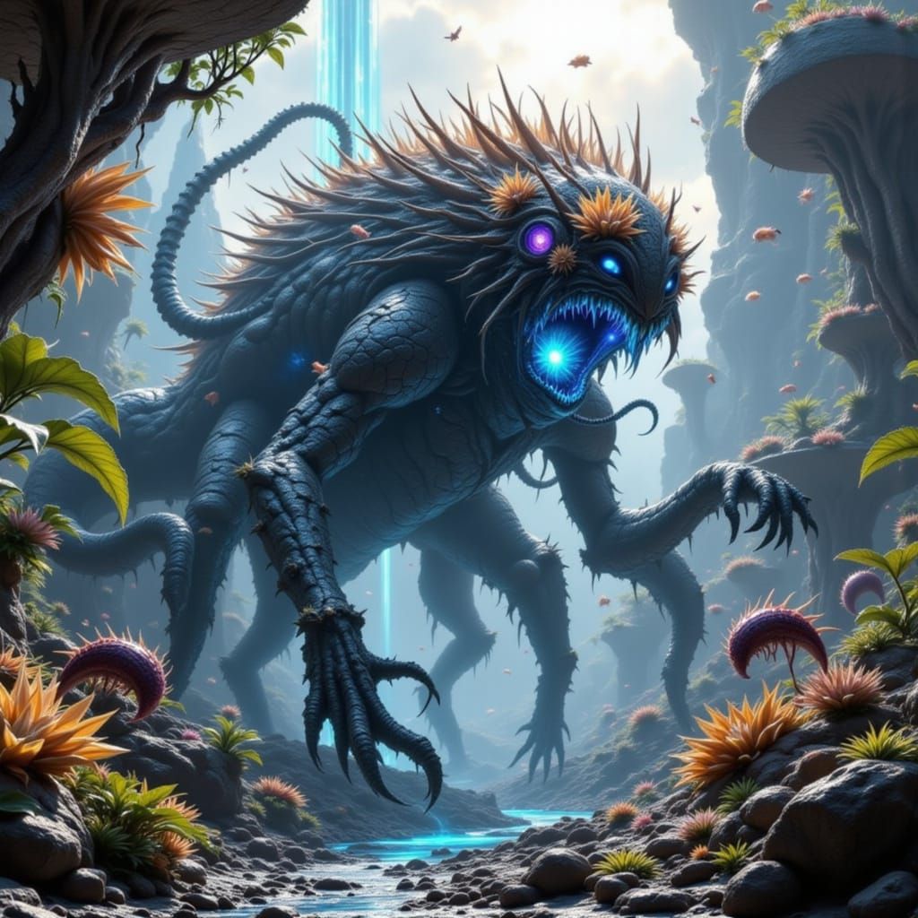 Abyssal Plasma-Spitter - Hyperrealistic, Alien Creature with...