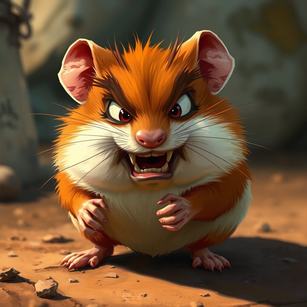 Angry Hamster - Angry Hamster in Cartoon Style with Sharp D...