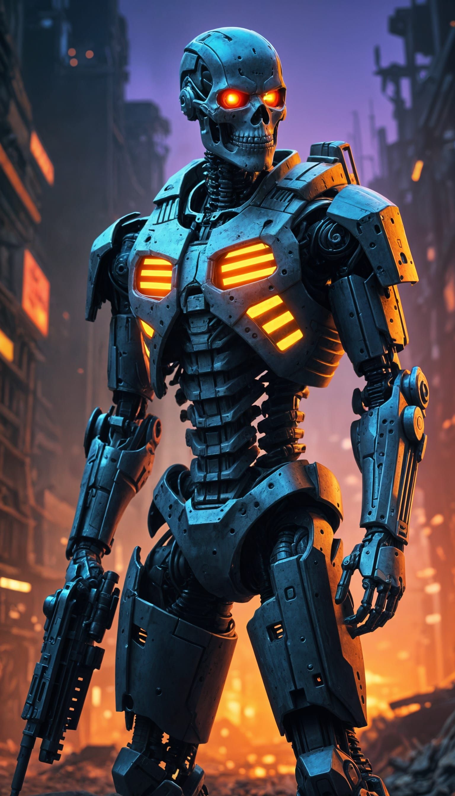 Cybernetic Skeleton Soldier in Postapocalyptic Rui... - AI Art