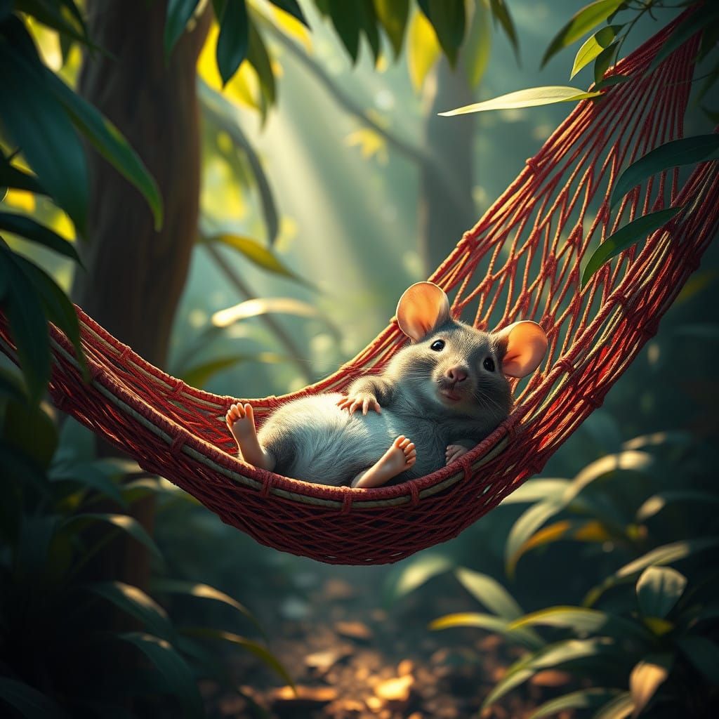 a cute chubby mouse on a hamock - Chubby Mouse at Peace in T...