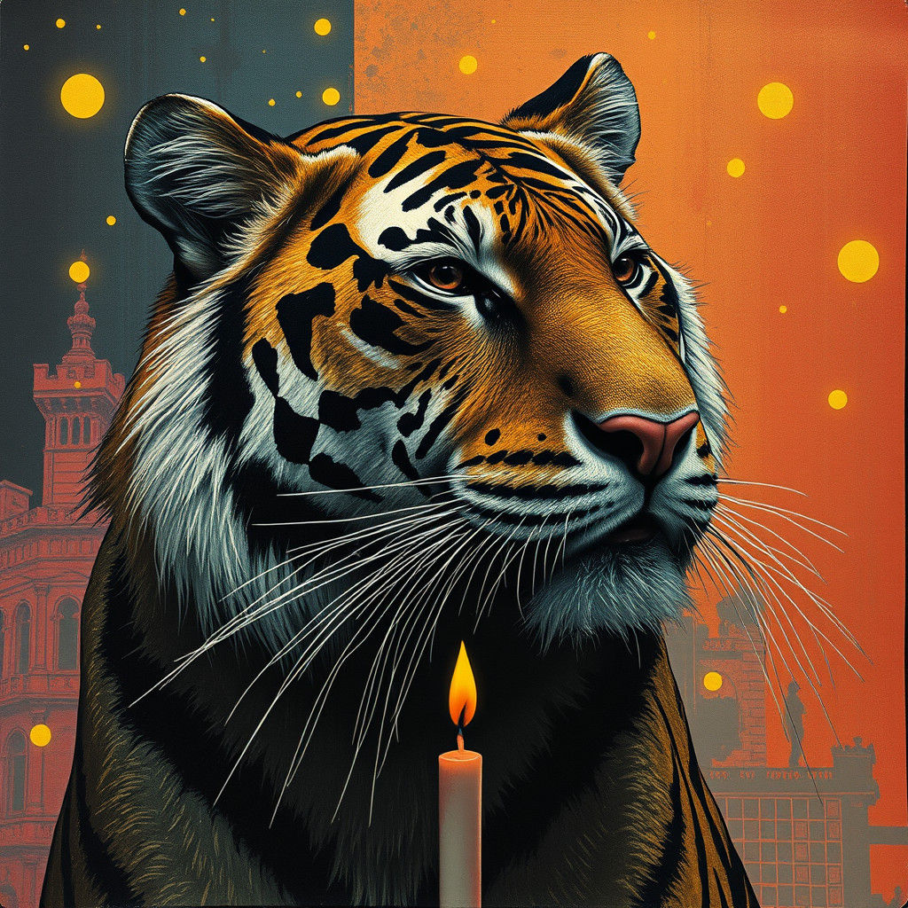 Surreal Tiger Portrait in Colorful Background - AI Art