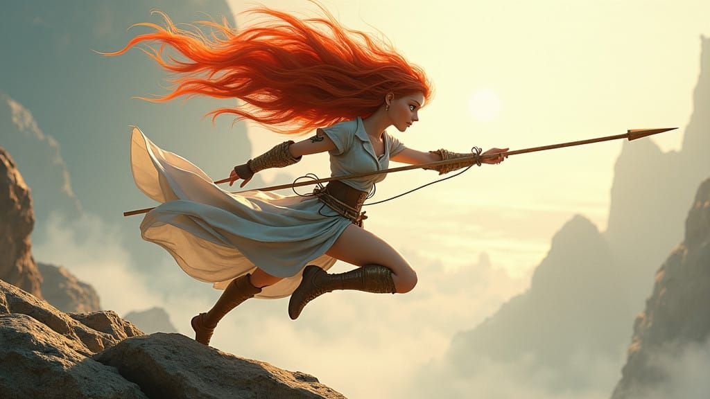 Vibrant Red-Haired Bard in Dynamic Dance Pose - AI Art