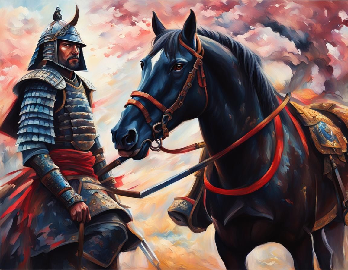 Portrait of a Samurai knight and his horse - AI Generated Artwork ...