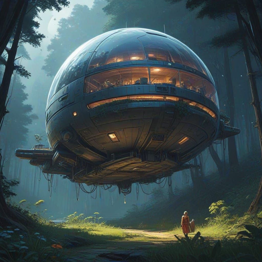 Surreal Solarpunk Treehouse in Cosmic Spaceship Se... - AI Art