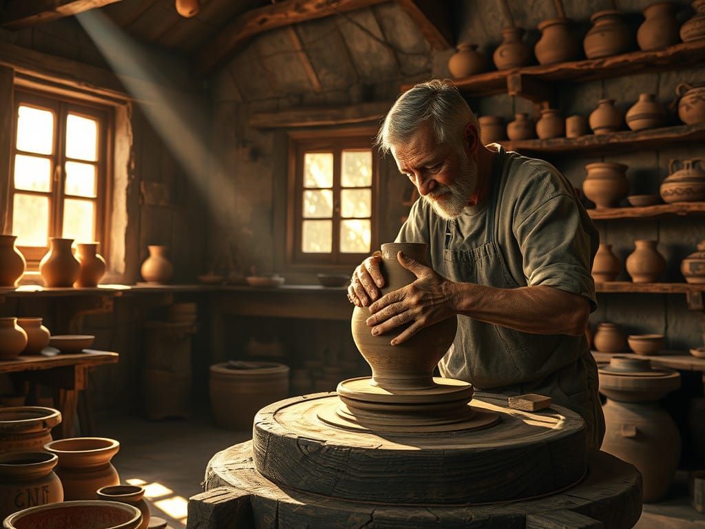 The skilled Potter hard at work - Master Potter Crafts Elega...