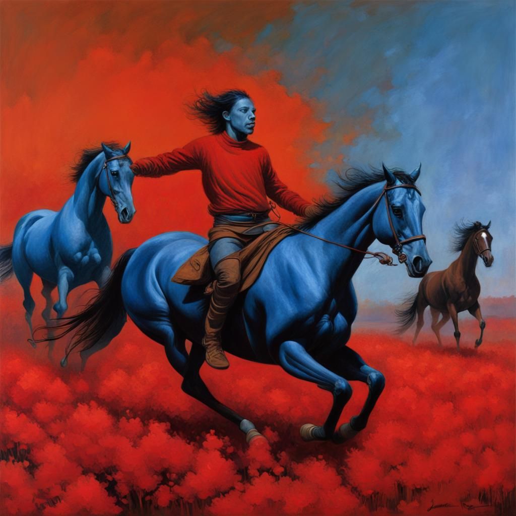 riding runaway blue horses - AI Generated Artwork - NightCafe Creator