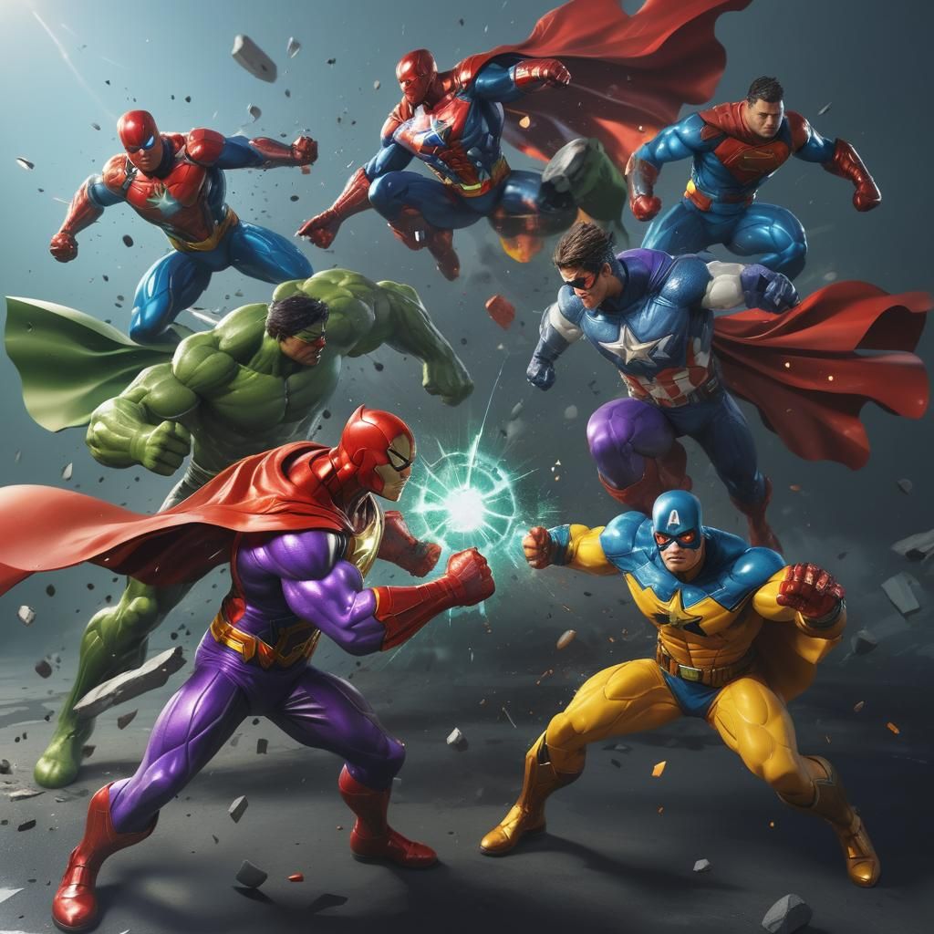A brawl of generic superheroes - AI Generated Artwork - NightCafe Creator