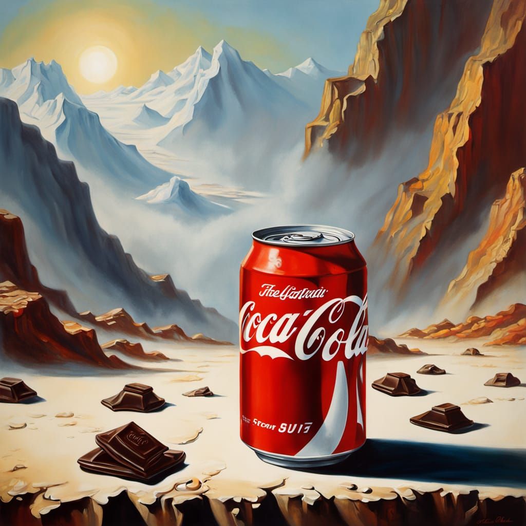 Coca-Cola Can Melts in Surreal Mountain Landscape - AI Art