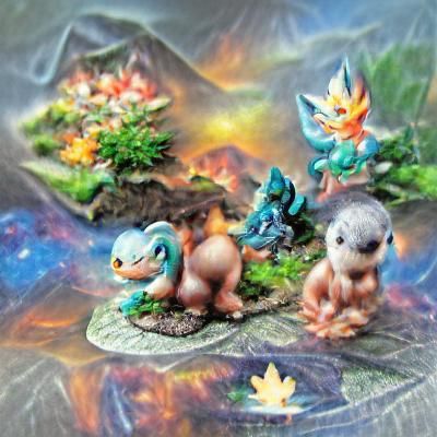 Gen 10 Pokemon starters ethereal fantasy hyperdetailed Thomas Kinkade ...