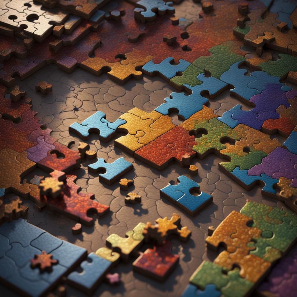 mosaic of scattered puzzle pieces forming an image... - AI Generated ...