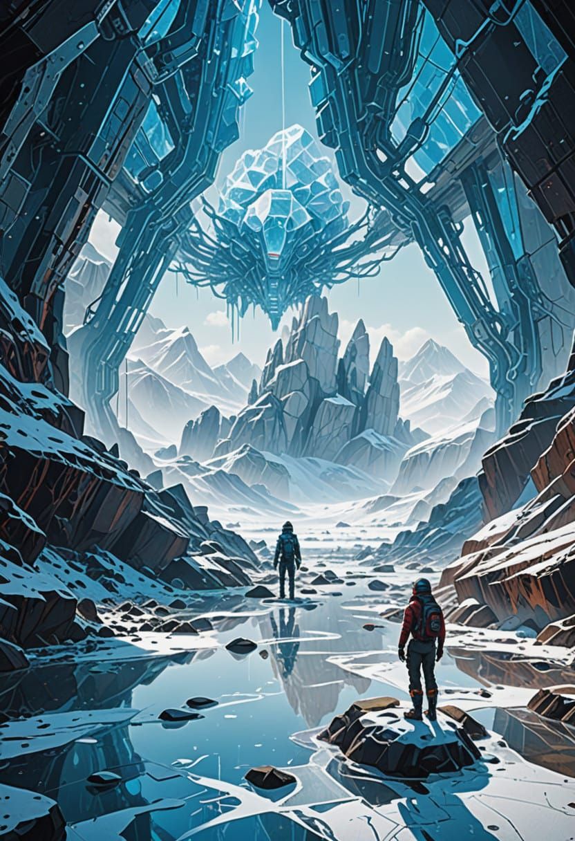 Cyborg Scientists Explore Shimmering Crystal Caves - AI Art