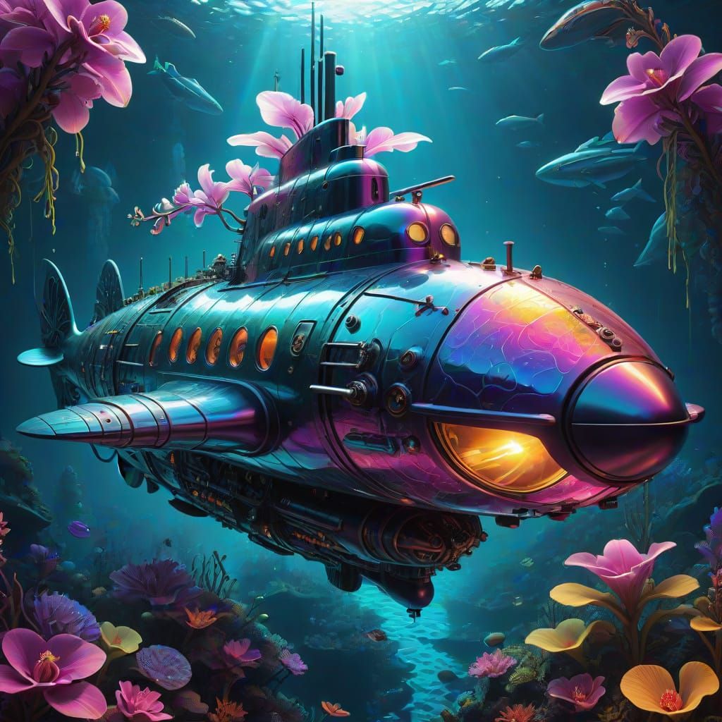 Psychedelic Orchid Submarine in Futuristic Style - AI Art
