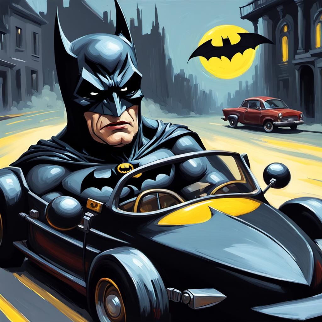 Batman driving a mini car - AI Generated Artwork - NightCafe Creator