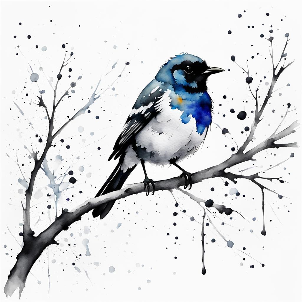 "beautiful watercolor painting of a bird sitting on a tree branch ...