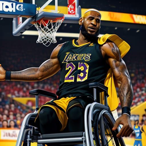 lebron james dunking on a wheelchair