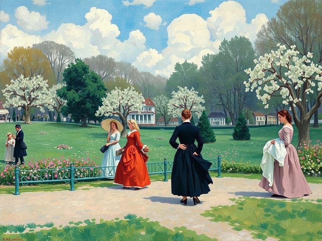 Personas en el parque - Impressionist Park Scene in Renaissa...