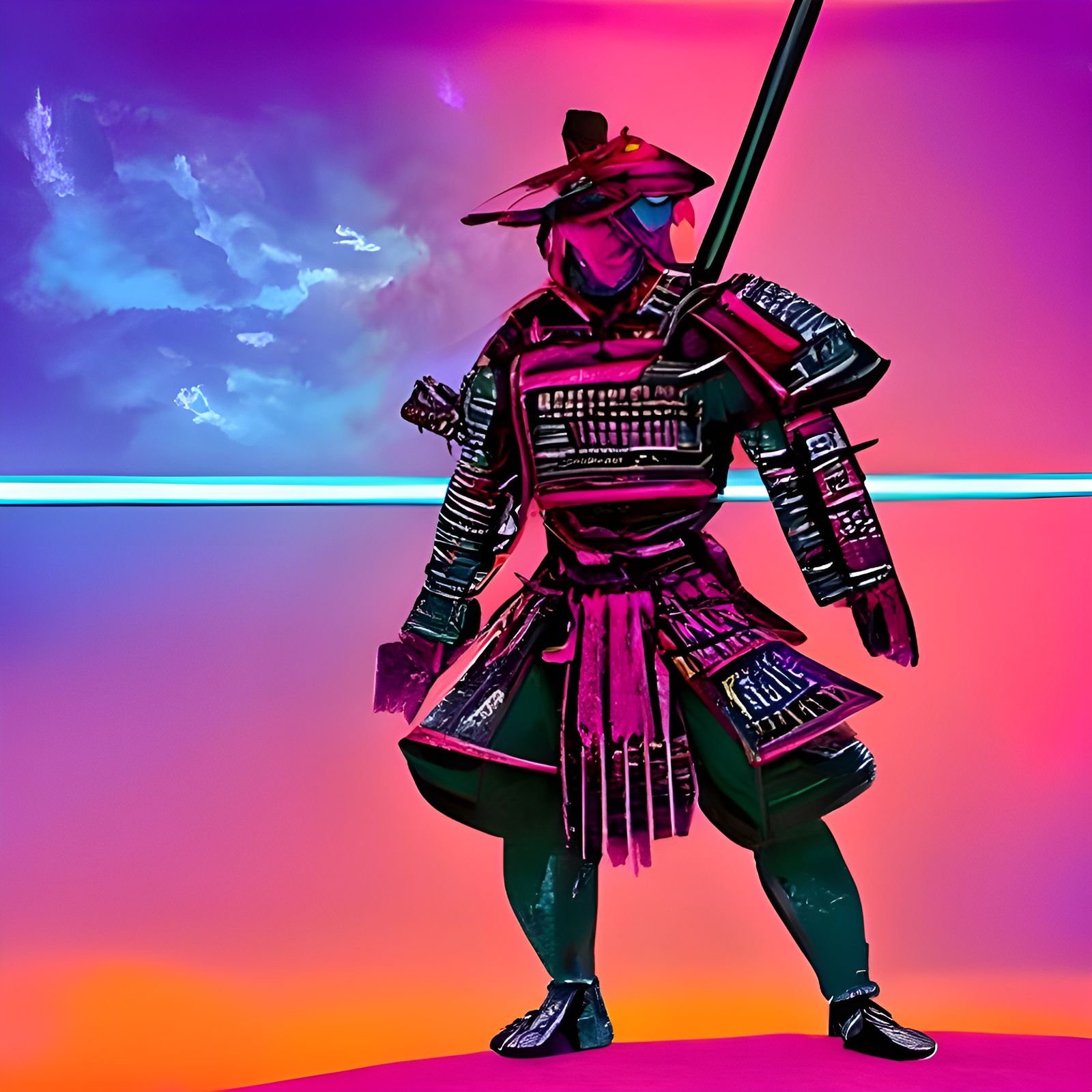 Heroic Samurai warrior hyperdetailed synthwave neon retro - AI ...