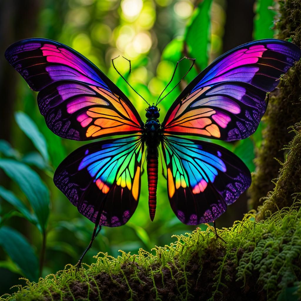 Jungle luminary, an insect with wings that refract the sunlight into a ...