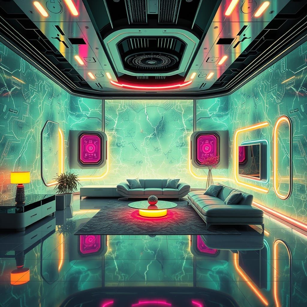 Futuristic Engine Room Living Space with Cyberneti... - AI Art